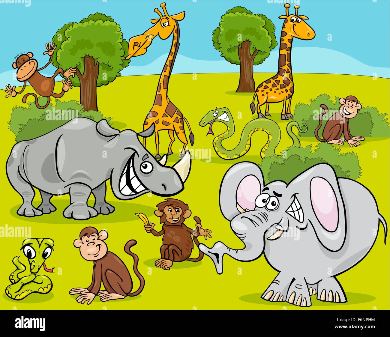 Cartoon Illustration of Scene with African Safari Animals Characters ...