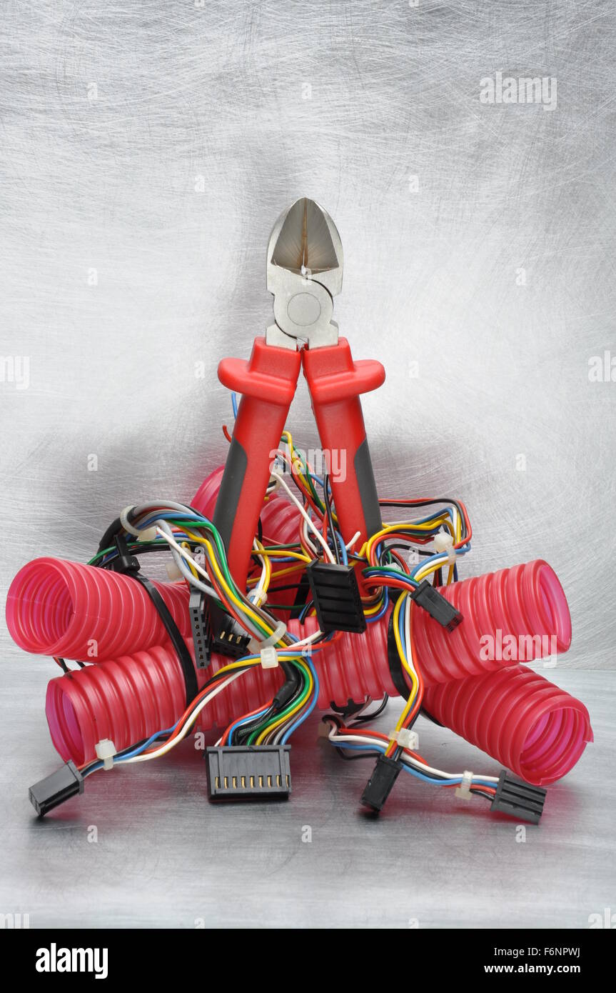 Tools and components of electrical installations Stock Photo - Alamy