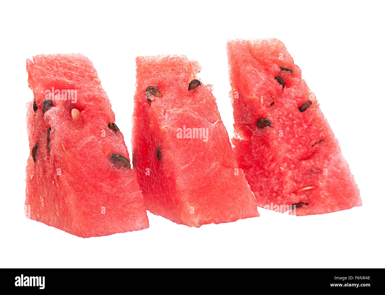 Watermelon fruit triangle slice closeup isolated on white background ...