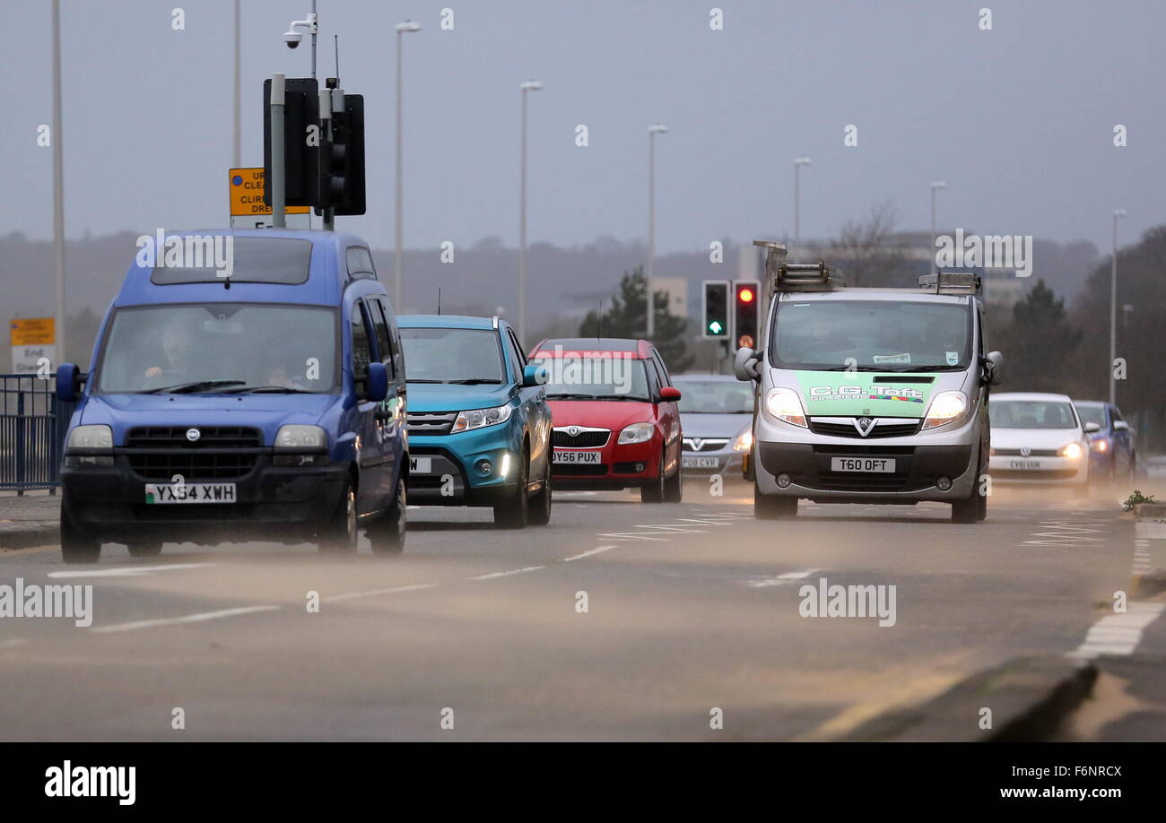 Swansea, UK. Wednesday 18 November 2015 Pictured: Cars travel through a ...