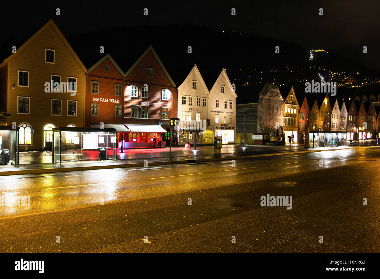 The Bryggen - in Bergen at night Stock Photo - Alamy