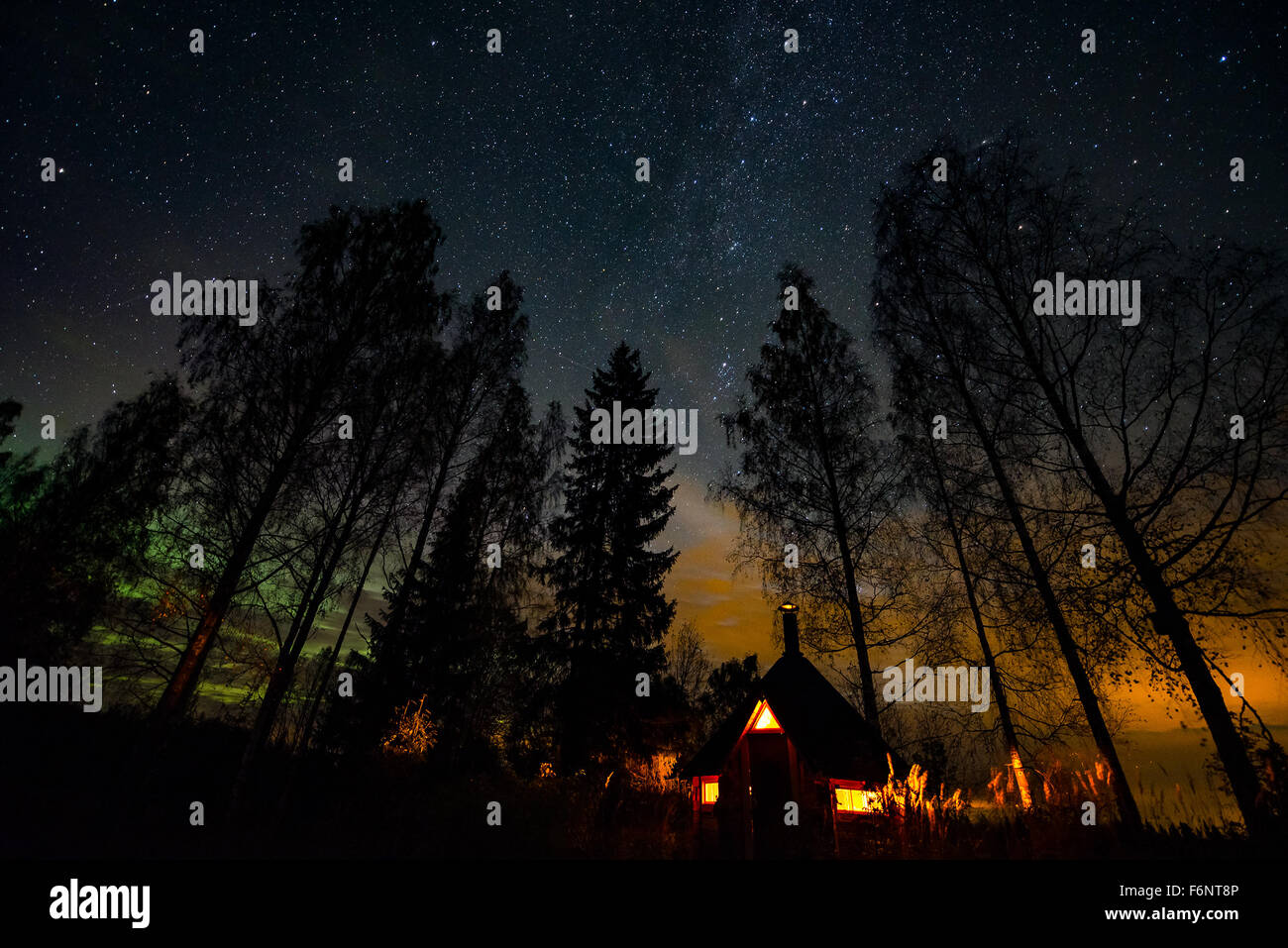 Night landscape with stars and small hut Stock Photo - Alamy