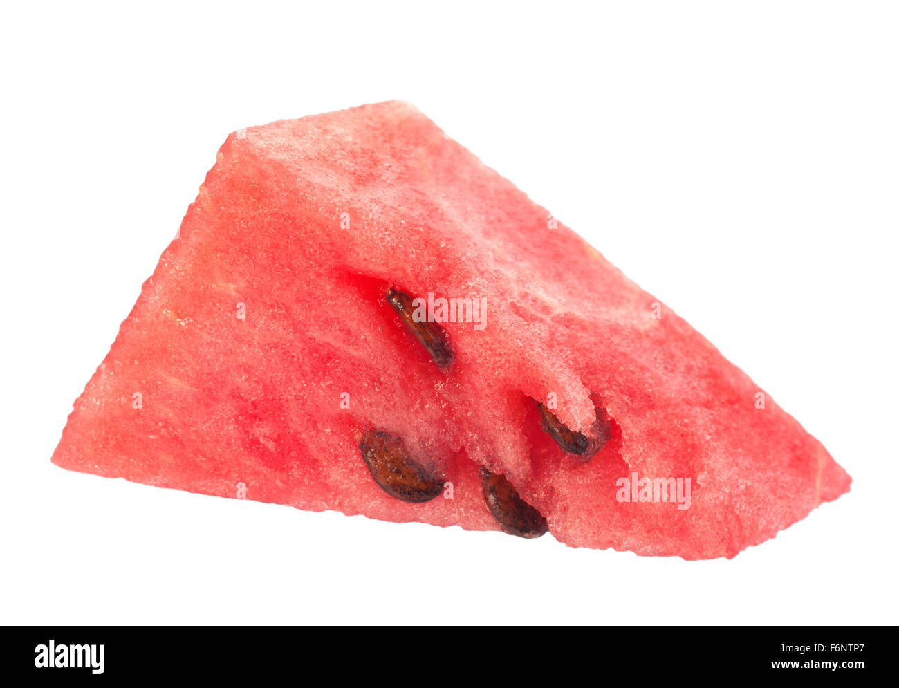 Watermelon fruit triangle slice closeup isolated on white background ...