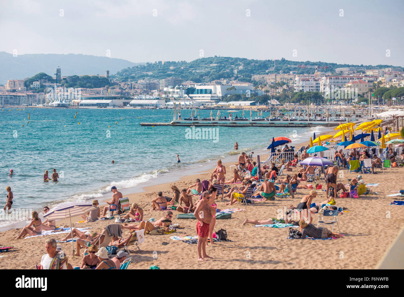 Cannes, France - September 27, 2013: People on the beach in Cannes ...