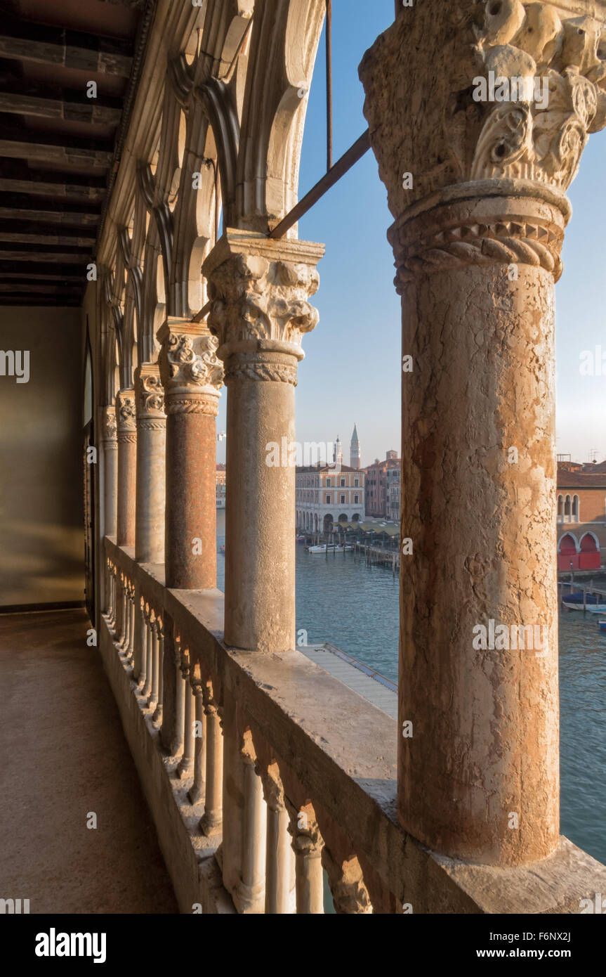 Columns at the Ca D'Oro gothic Palace in Venice Italy. View of the ...