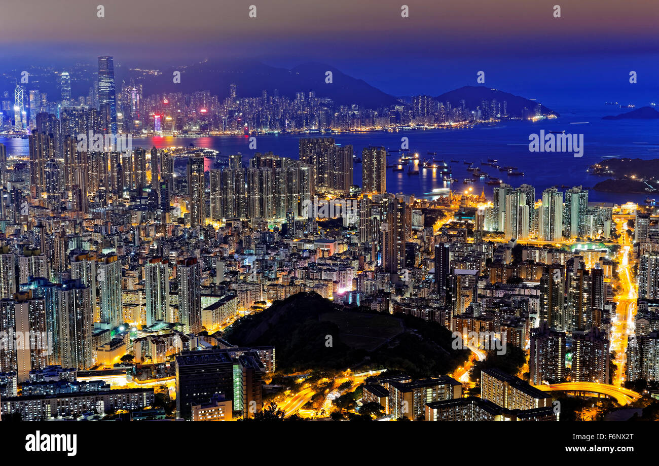 Hong Kong Skyline at Night Stock Photo - Alamy