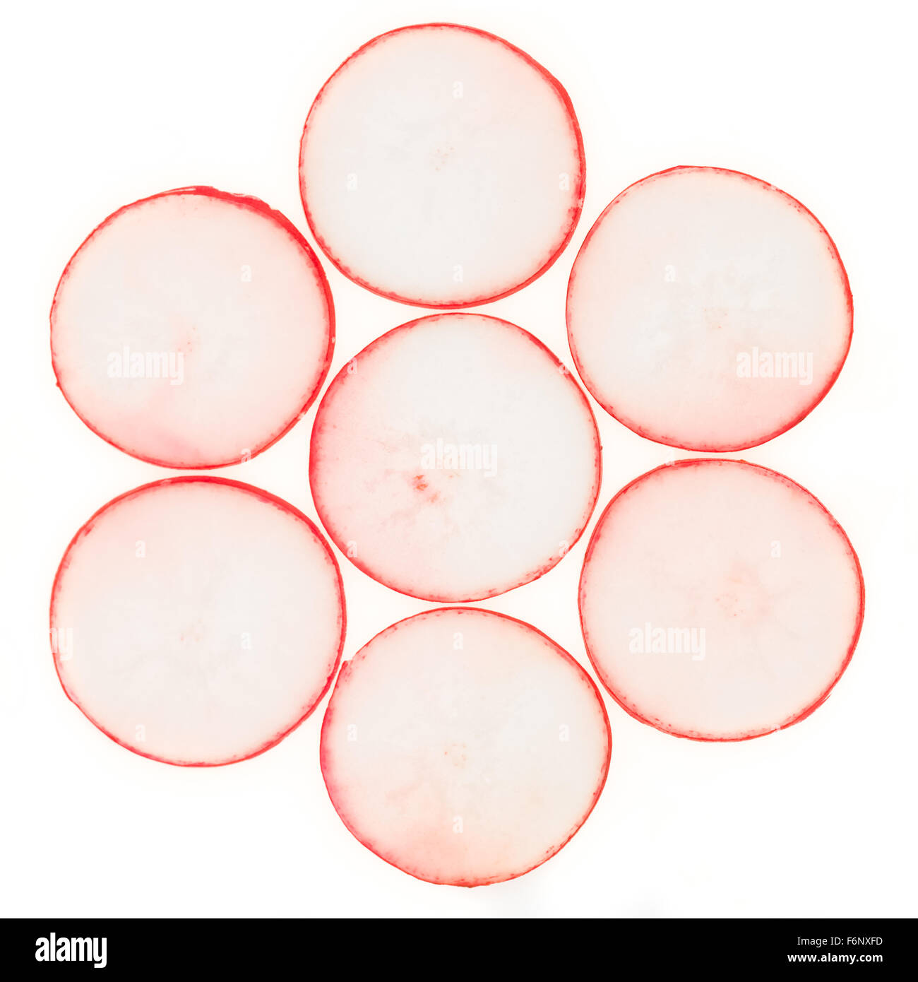 radishes arranged in flower shape on white background Stock Photo - Alamy