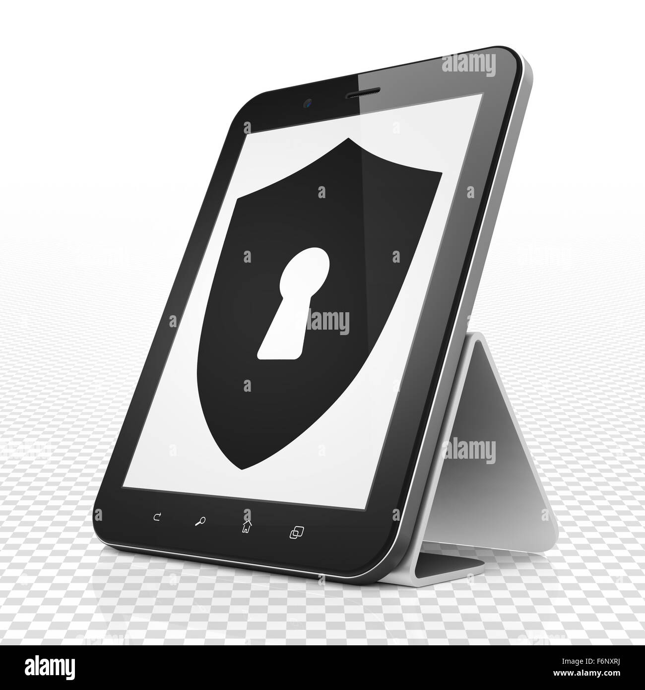 Protection concept: Tablet Computer with Shield With Keyhole on display ...