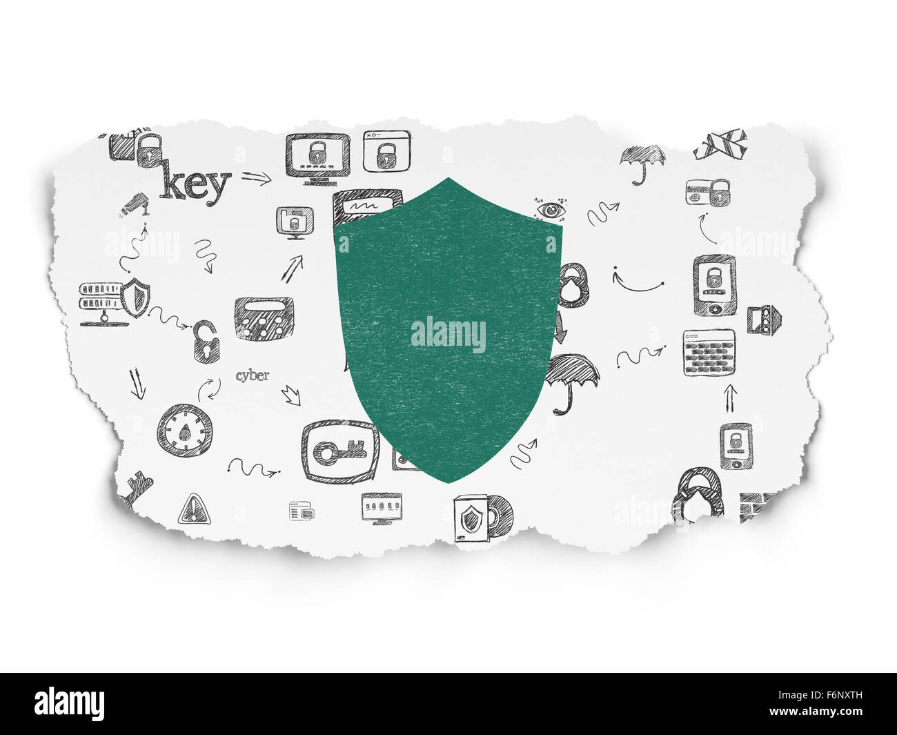 Security concept: Shield on Torn Paper background Stock Photo - Alamy