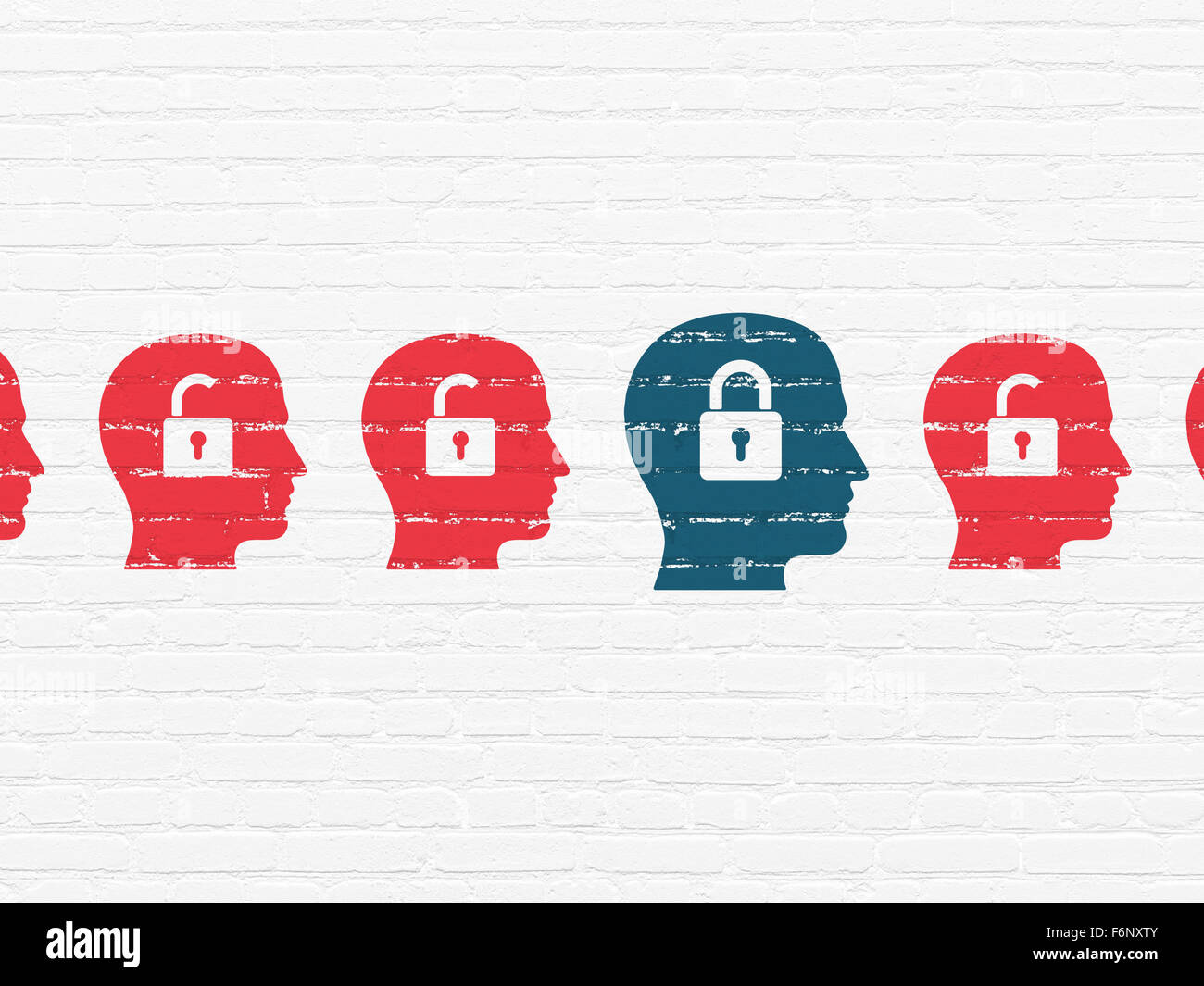 Security concept: head with padlock icon on wall background Stock Photo - Alamy