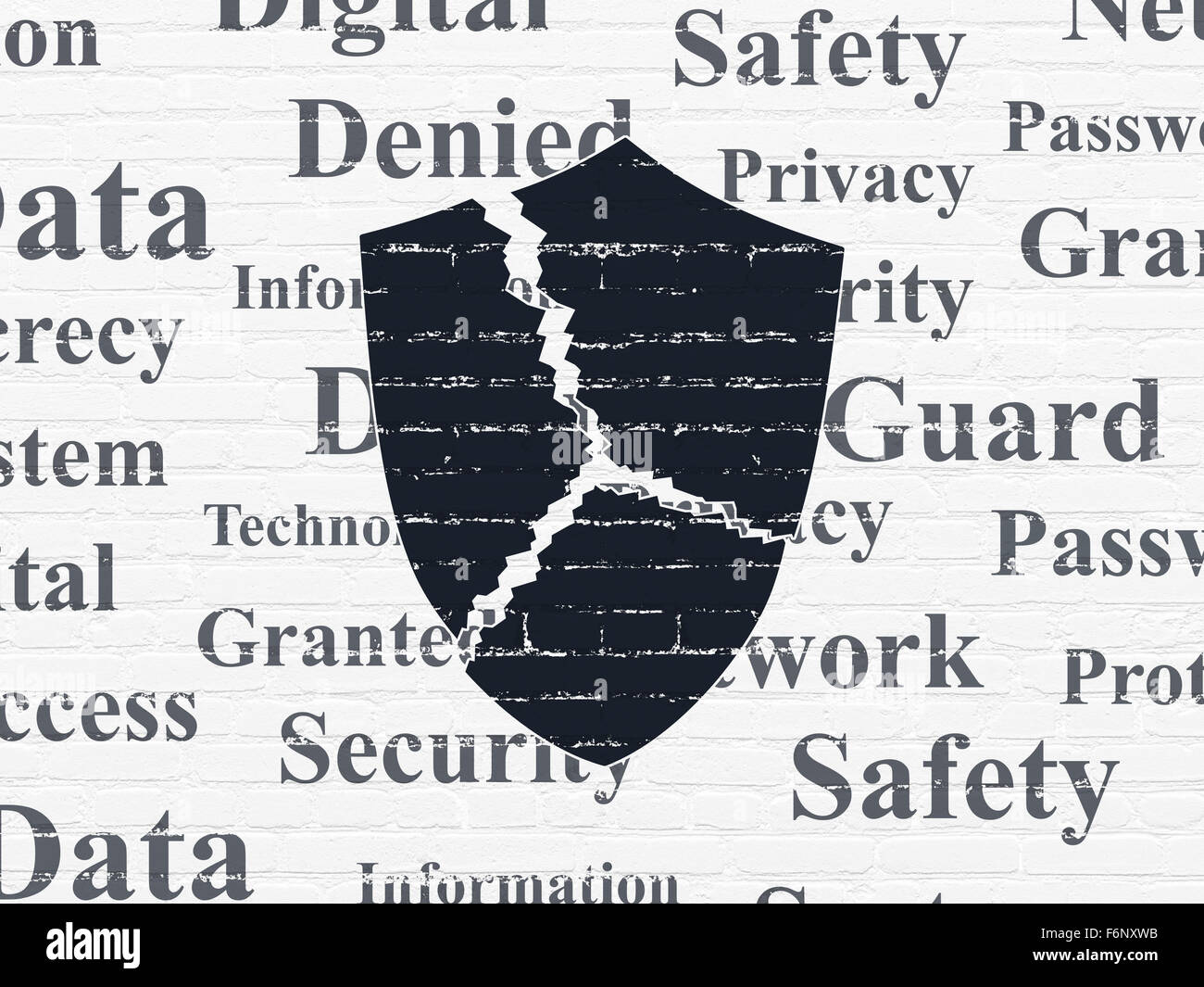 Protection concept: Broken Shield on wall background Stock Photo - Alamy