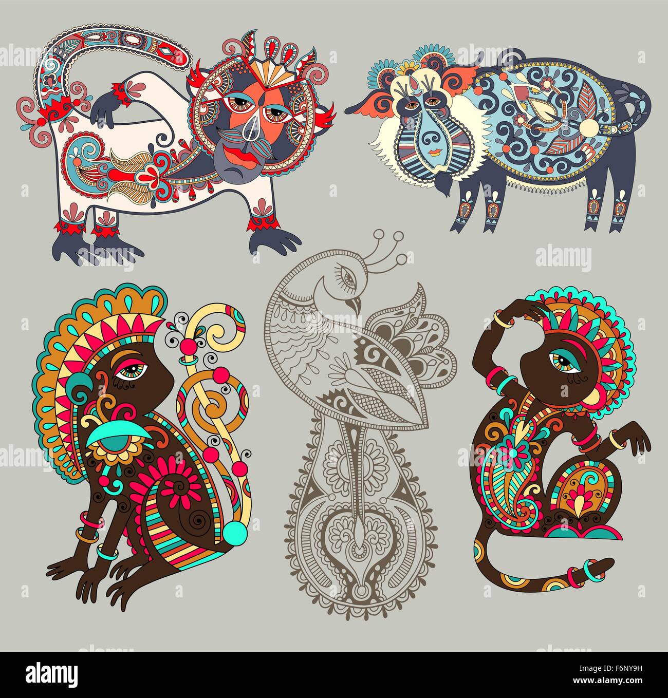 decorative ethnic folk animals and bird in Ukrainian traditional Stock ...