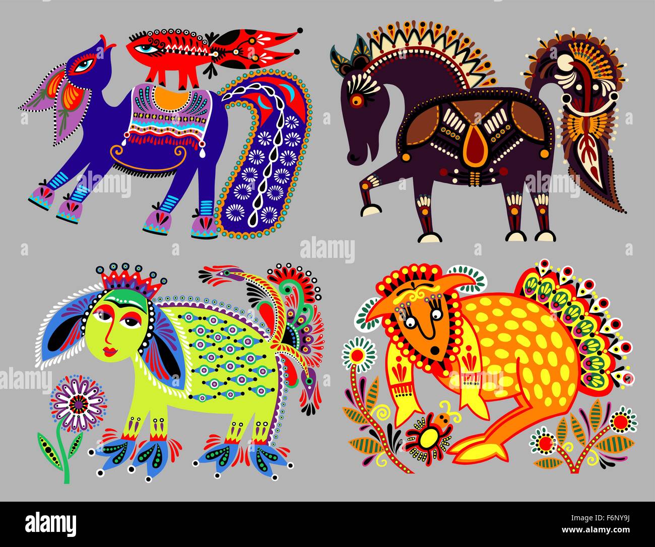 set of decorative ethnic folk animals in Ukrainian traditional k Stock ...