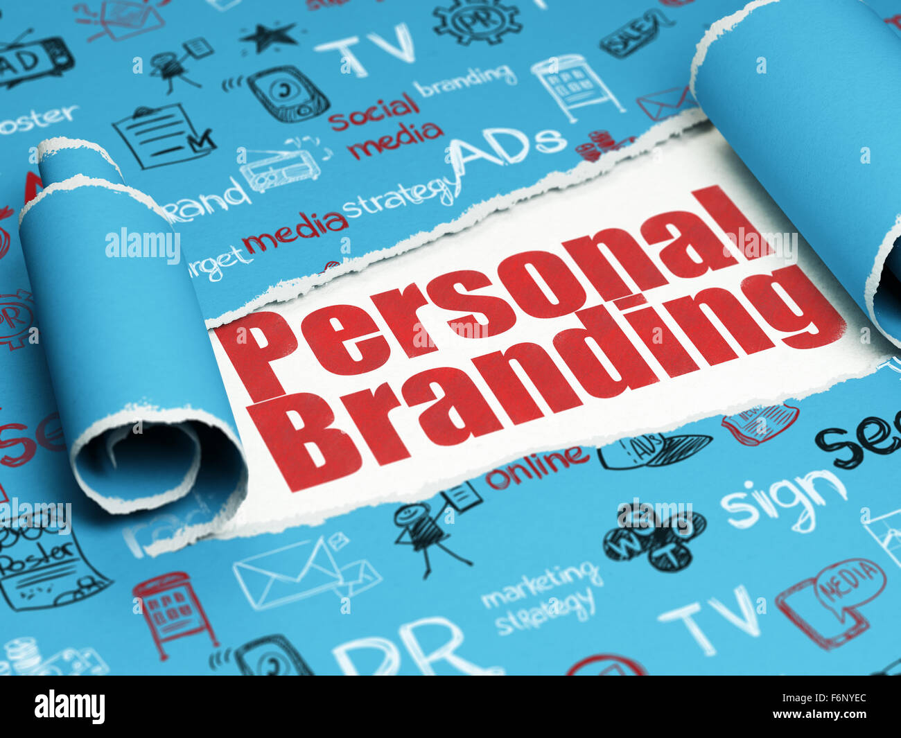 Advertising concept: red text Personal Branding under the piece of torn ...