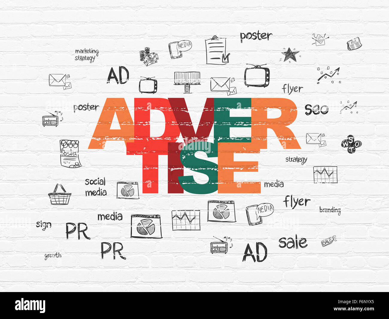 Marketing concept: Advertise on wall background Stock Photo - Alamy
