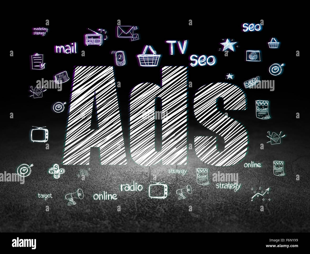 Advertising concept: Ads in grunge dark room Stock Photo - Alamy