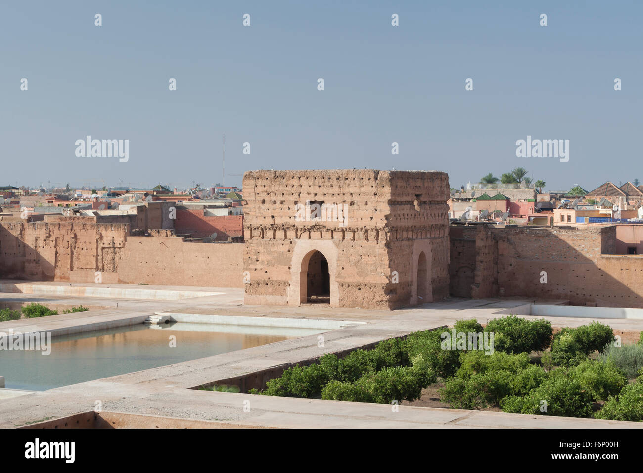 The audience pavilion at the historic El Badi Palace in Marrakesh ...