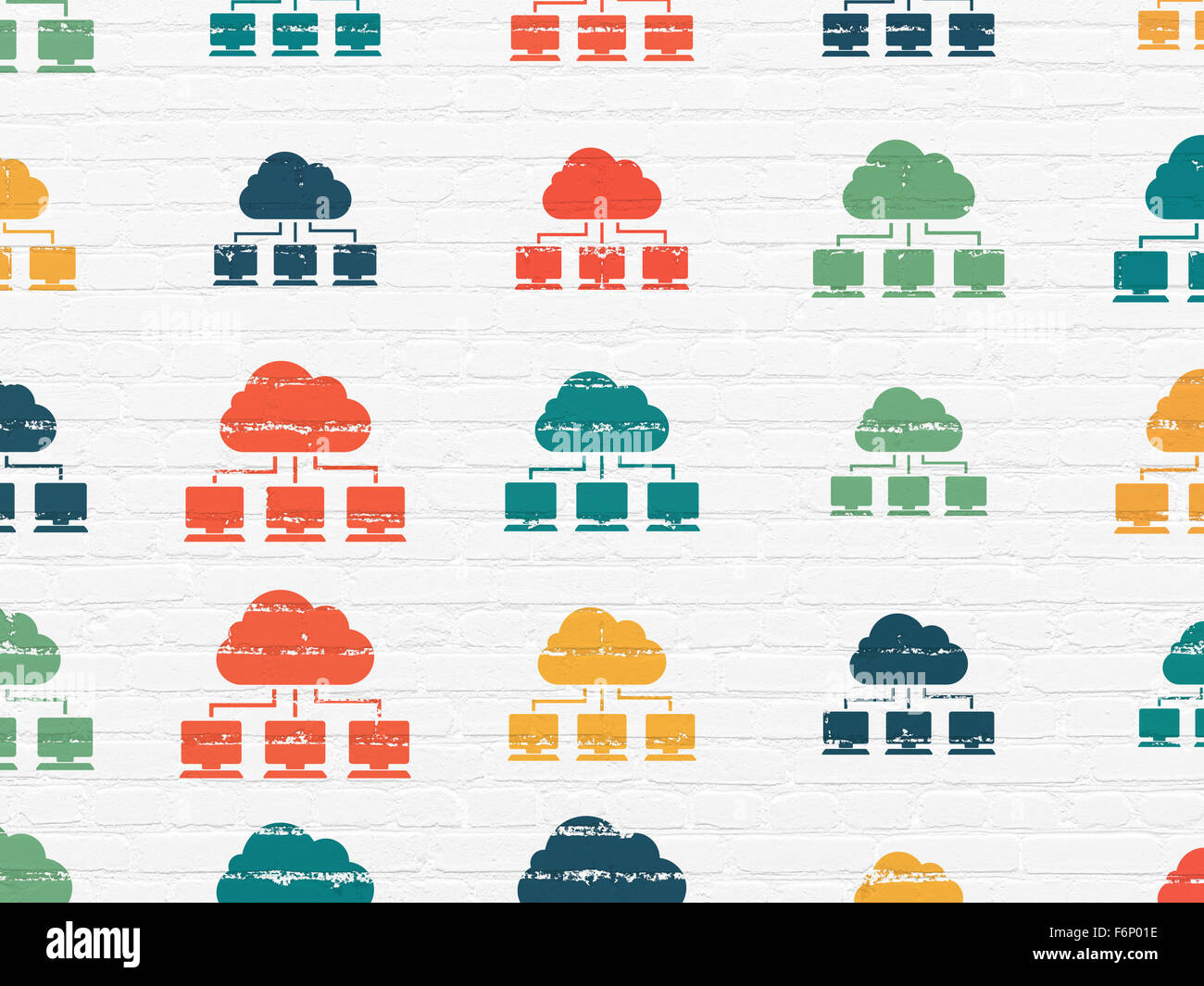 Cloud computing concept: Cloud Network icons on wall background Stock Photo - Alamy