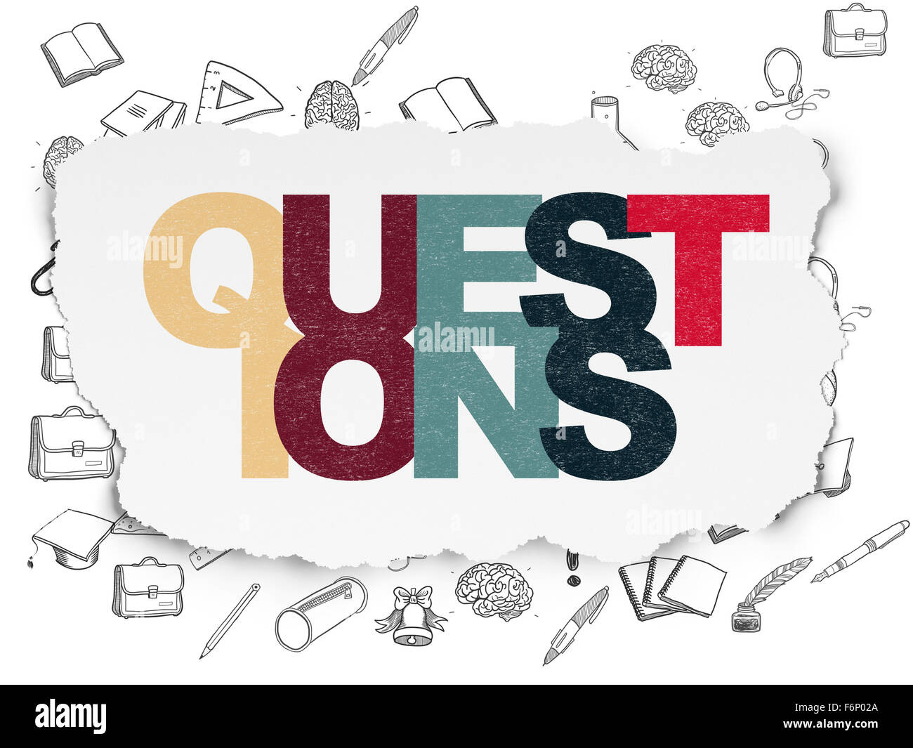 Education concept: Questions? on Torn Paper background Stock Photo - Alamy