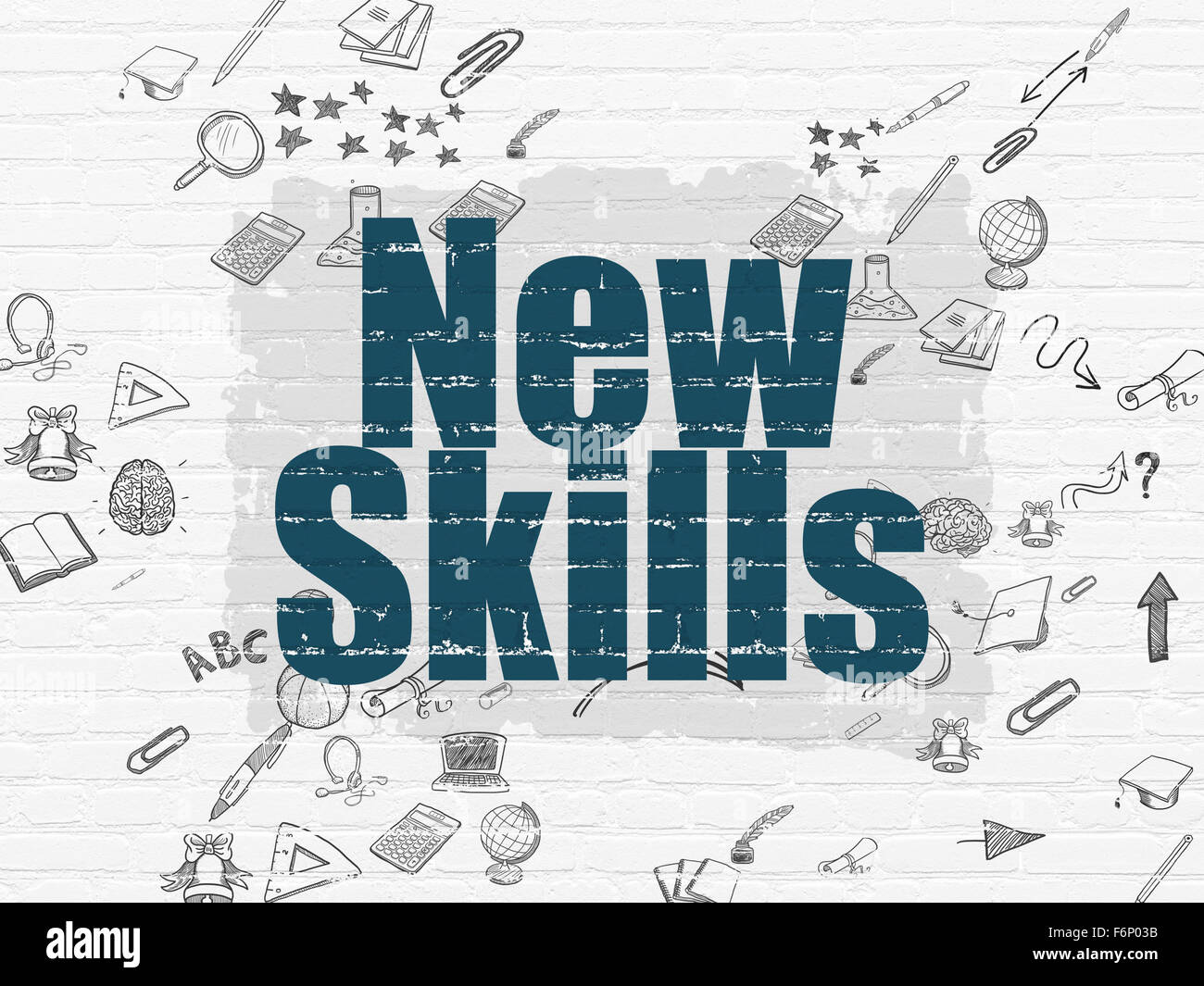Learning concept: New Skills on wall background Stock Photo - Alamy