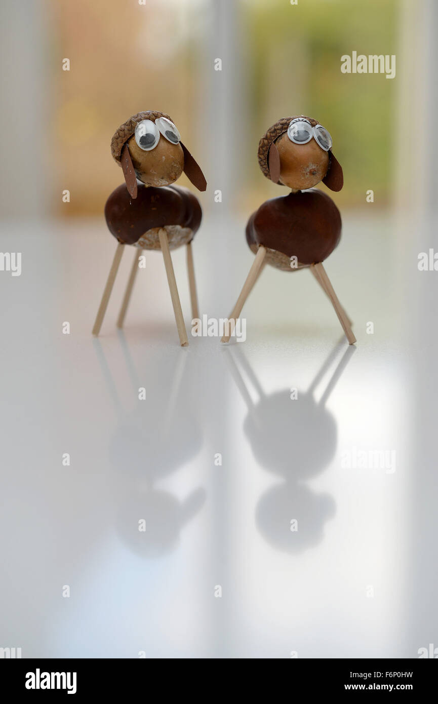 Animals made of chestnuts, nuts and acorns Stock Photo - Alamy