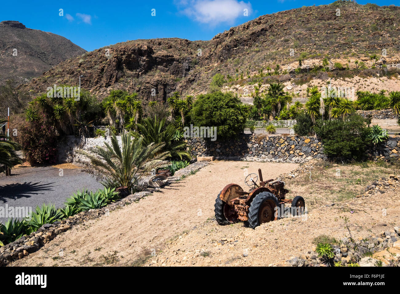 Old vintage rusting tractor abandoned in a field at a finca near San ...