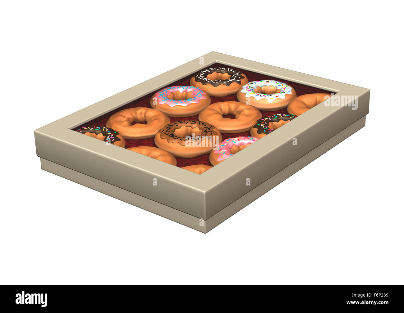 3D digital render of a box of donuts isolated on white background Stock ...