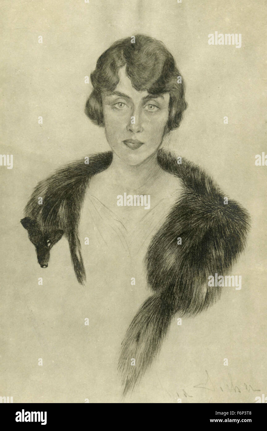 Woman with fox neck, drawing Stock Photo - Alamy