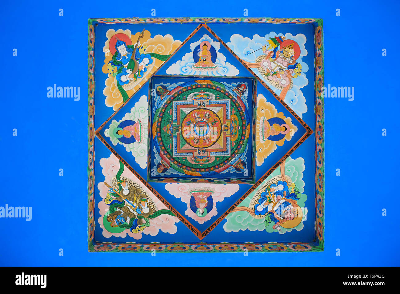 SPITI VALLEY - Traditional painting on a wall in village Chango ...