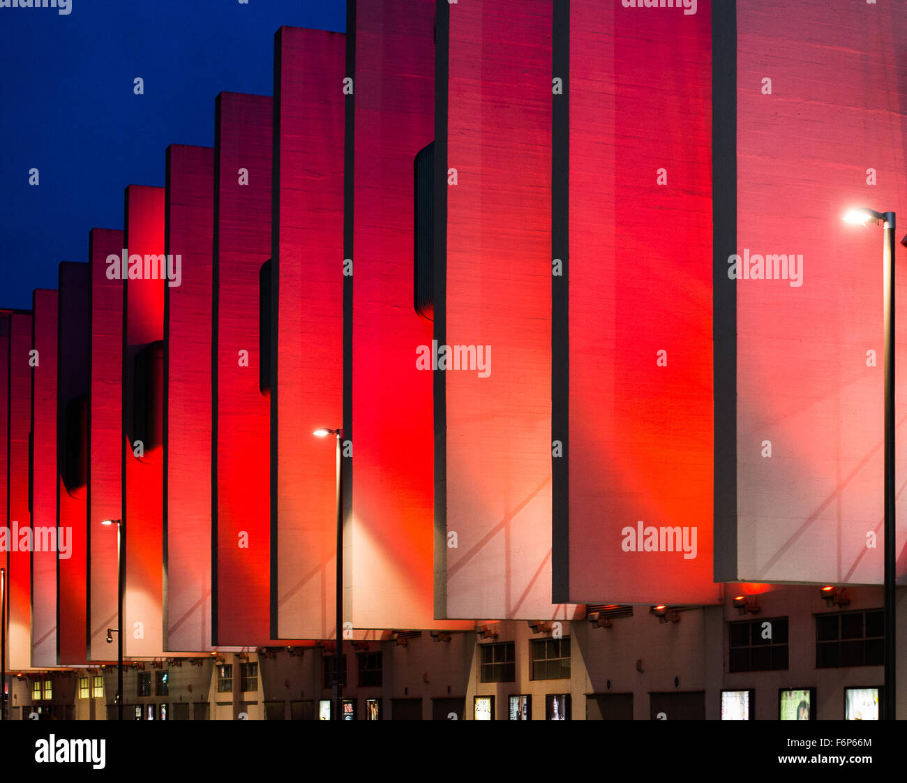 Illuminated Red building Stock Photo - Alamy