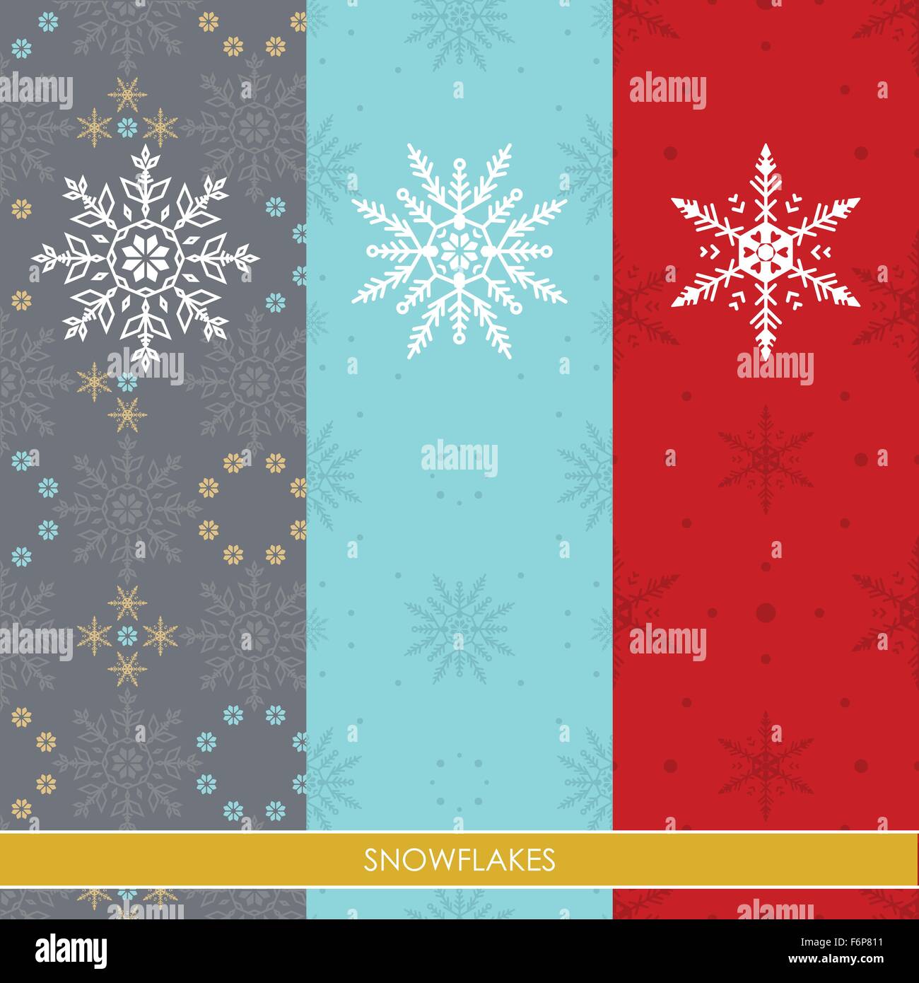 Vector Illustration of Snow Flakes in Three Colors Background: Blue Red ...