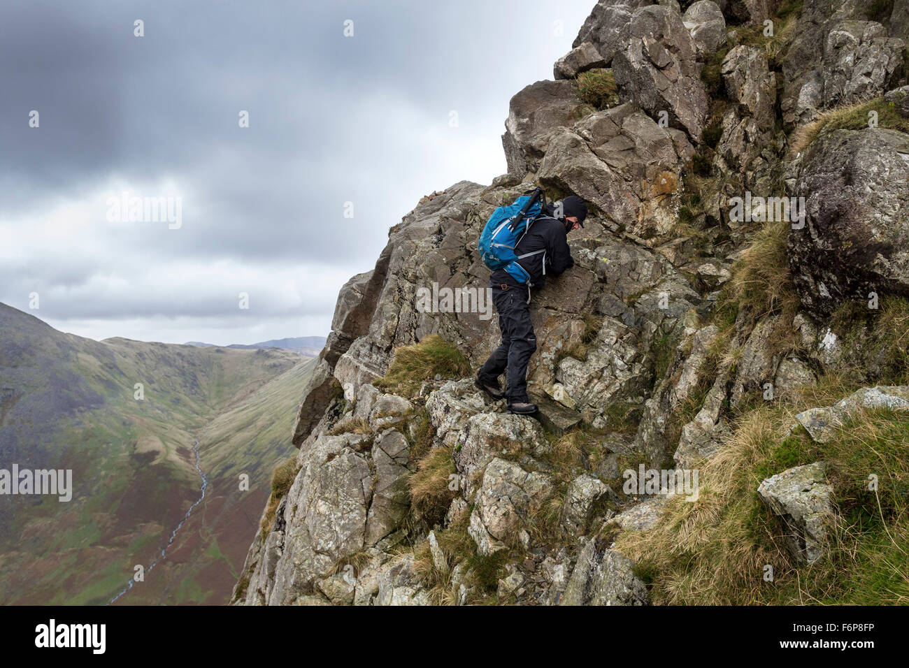 Walker Scrambling on the North Top of Yewbarrow Above Dore Head, Lake ...