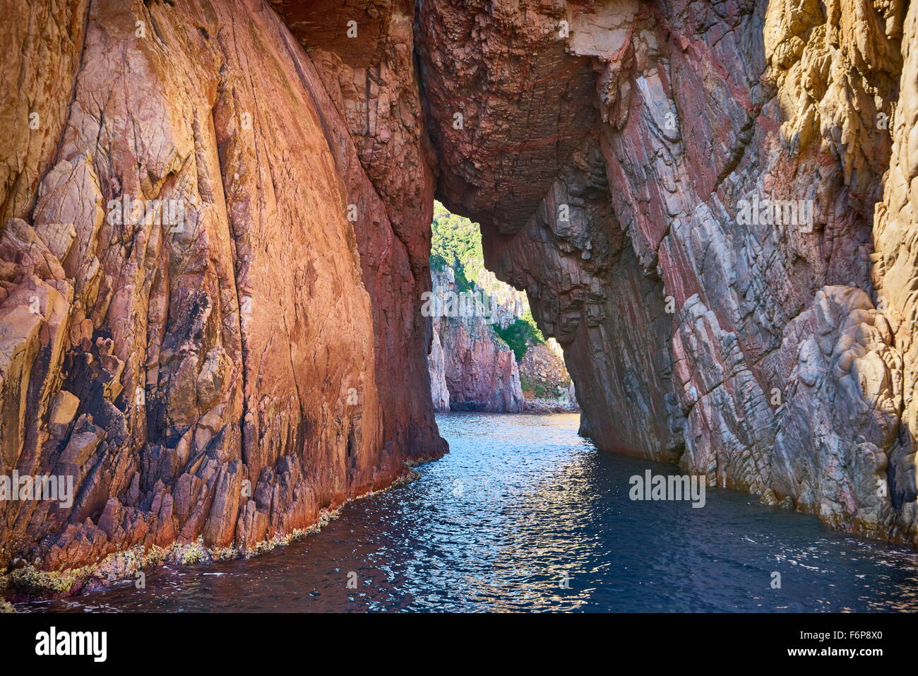 Les Calanches de Piana, cave in chalk cliffs, Golfe de Porto, Corsica ...