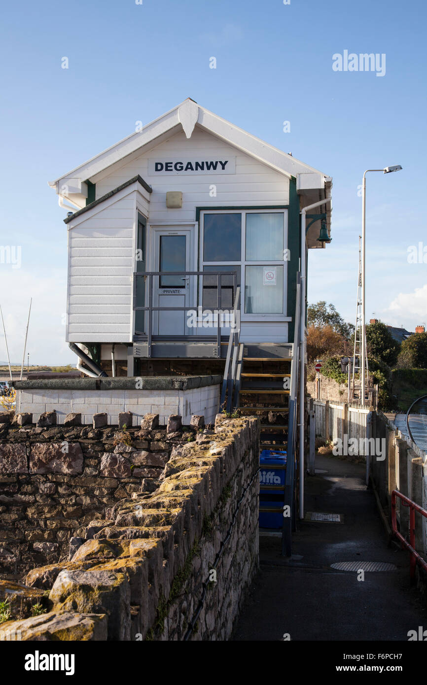 Old fashioned British railway signal box at Deganwy North Wales Stock ...
