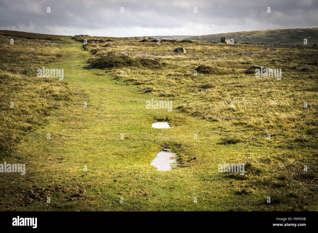 Empty path with wide horizon on Dinas Mountain in Pembrokeshire Stock ...