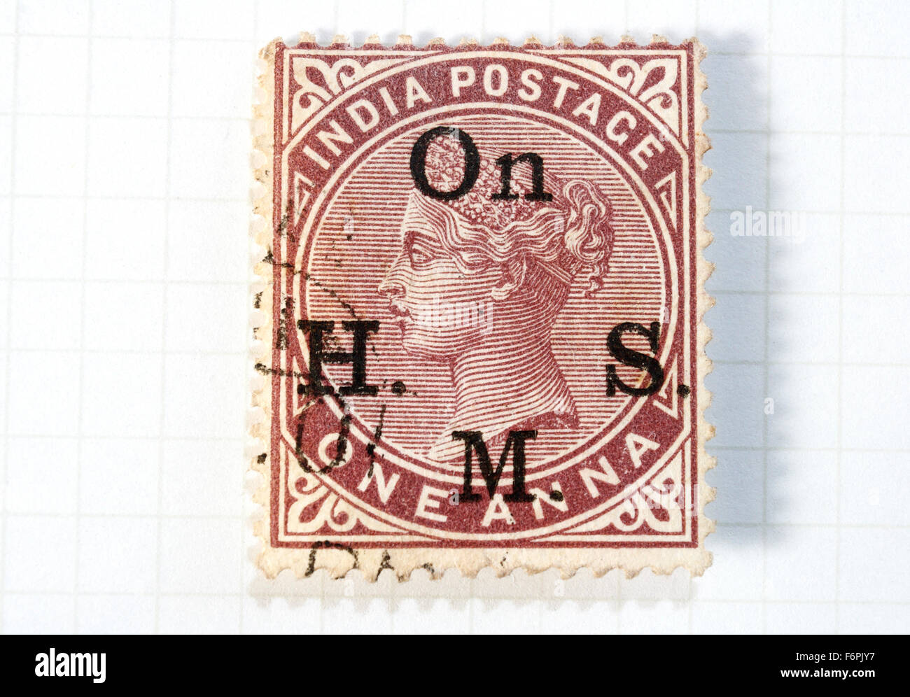 Queen Victoria India Postage Stamp. On her majesty's service post mark ...