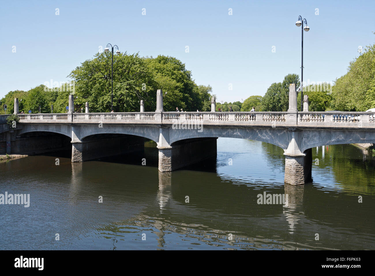 Cardiff city centre road bridge over the river Taff Wales UK, arched ...