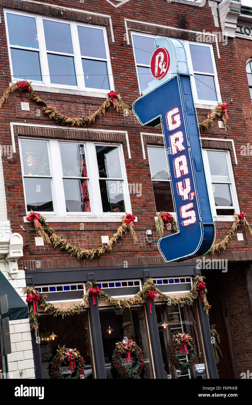 Gray's Drugs sign along the Main Street shopping district in Franklin ...