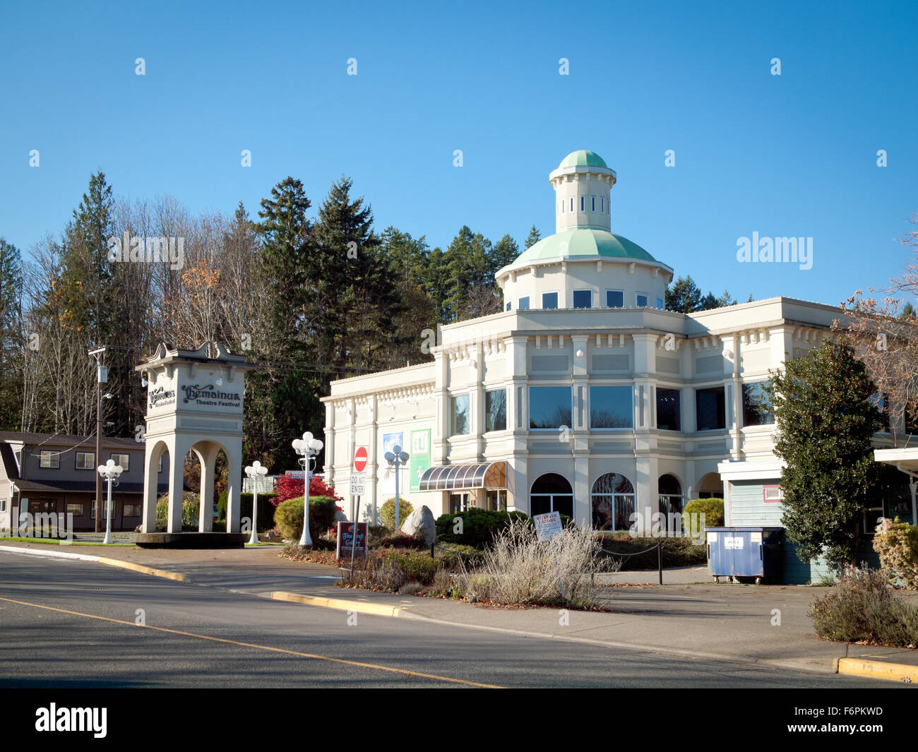 A view of the exterior of the Chemainus Theatre in the town of ...