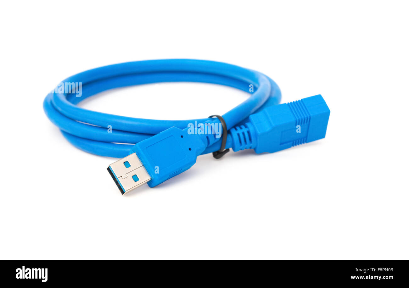 blue usb cable on a white background Stock Photo - Alamy