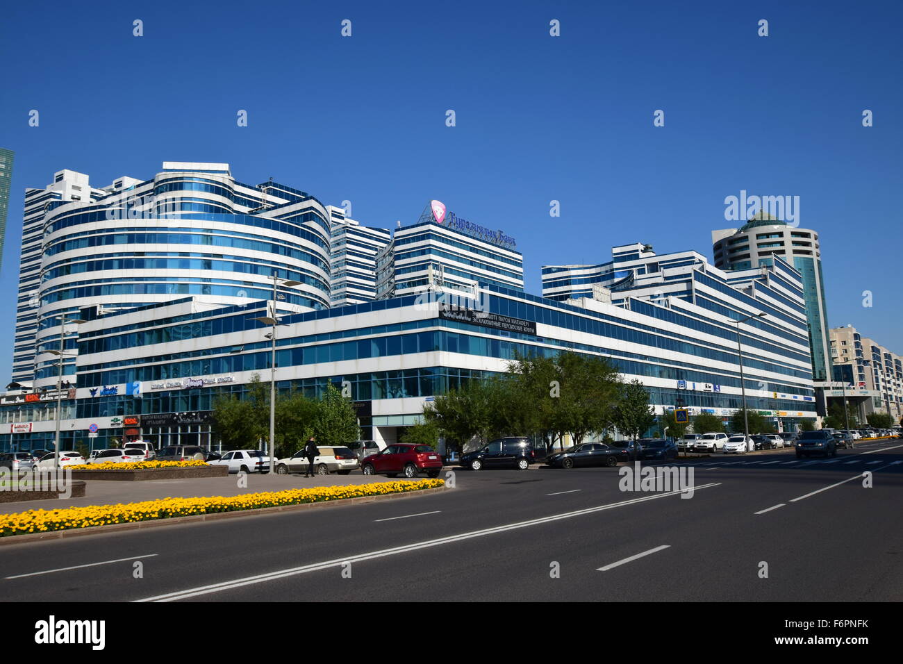 A street view with modern buildings in Astana, capital of Kazakhstan ...