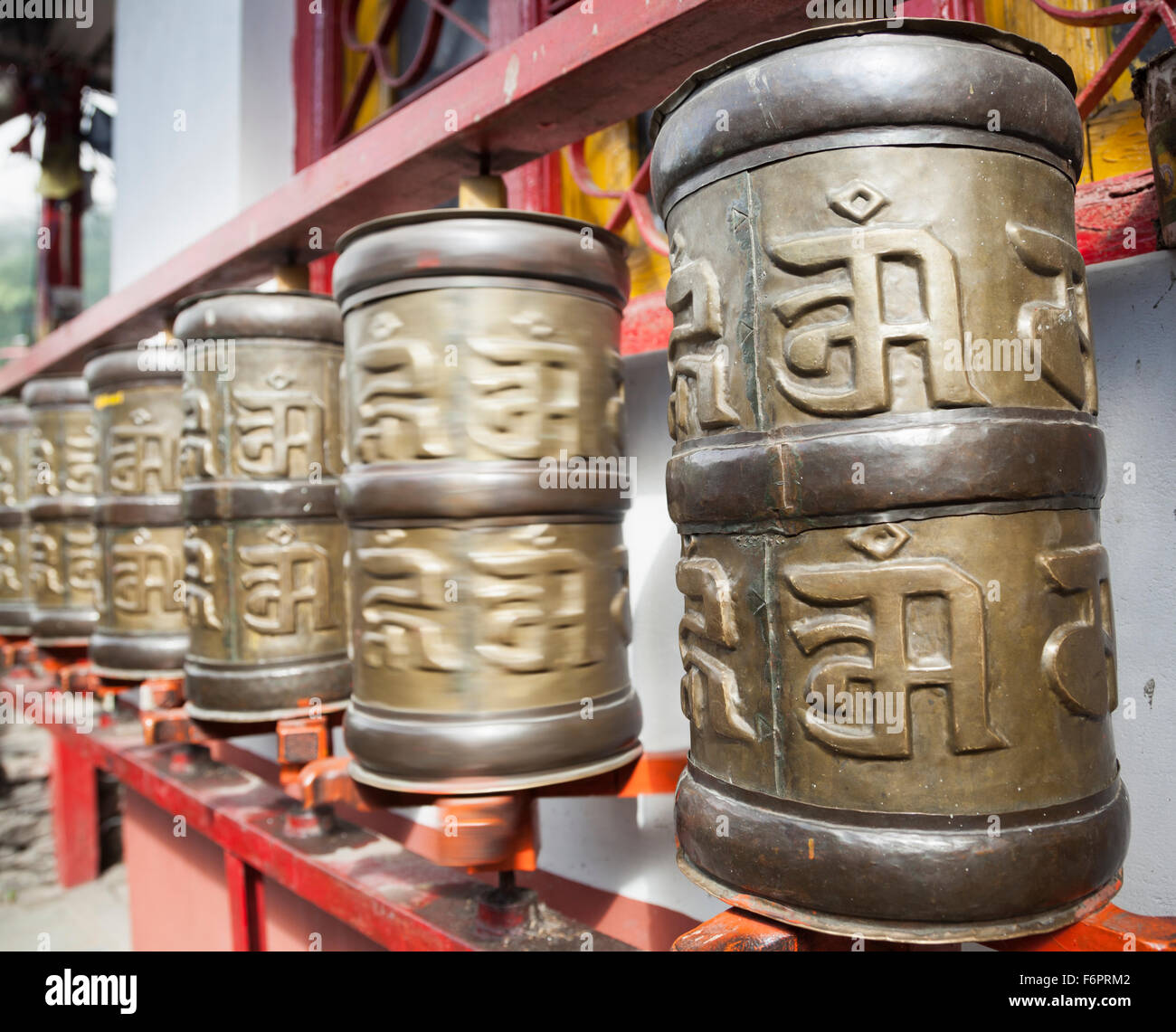 Buddhist prayer wheels in Himalayan monastery, Kalpa, northern India ...