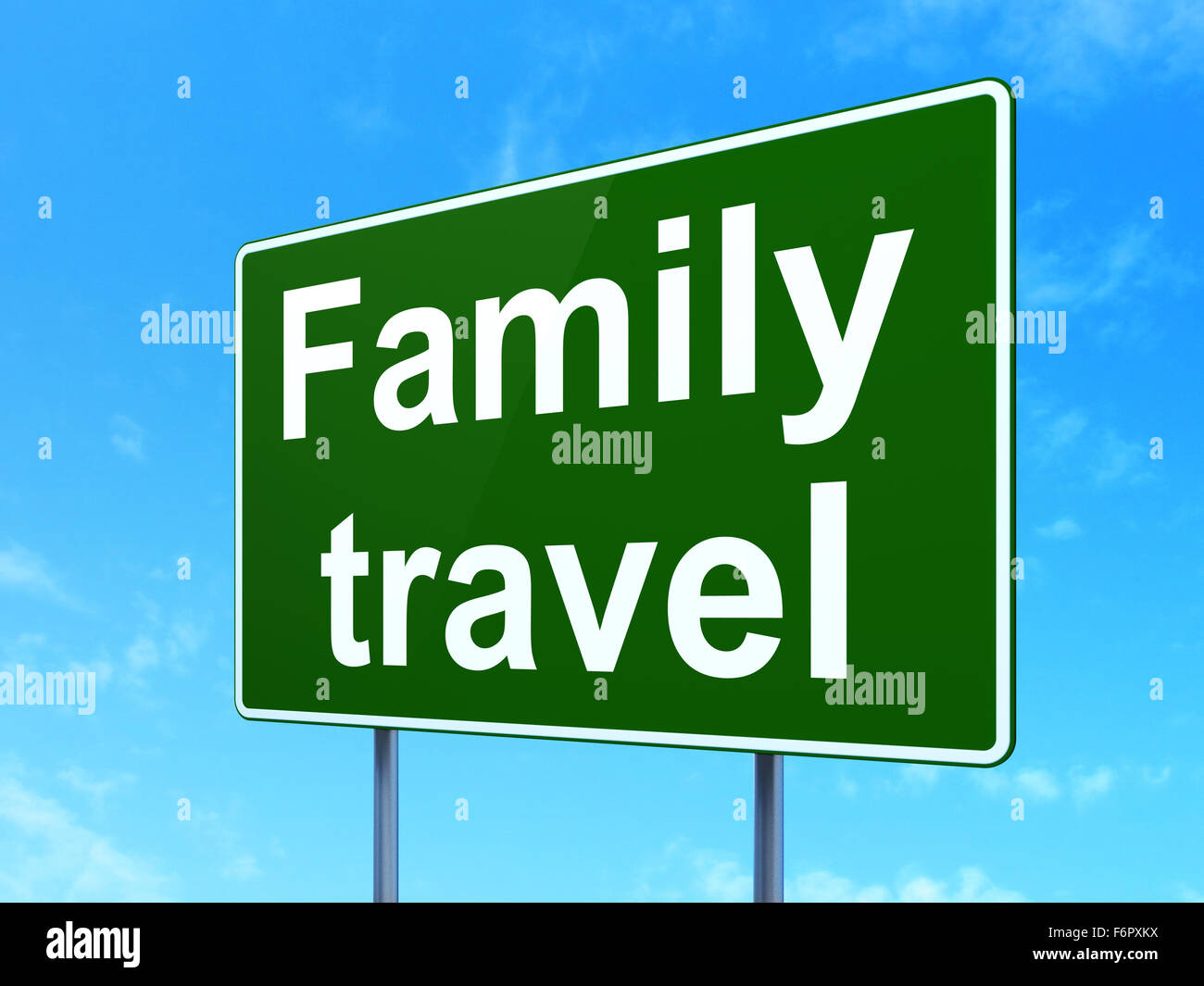 Travel concept: Family Travel on road sign background Stock Photo - Alamy