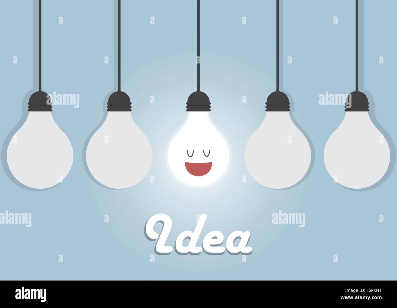 Hanging light bulbs with glowing one, Bright idea concept Stock Vector ...