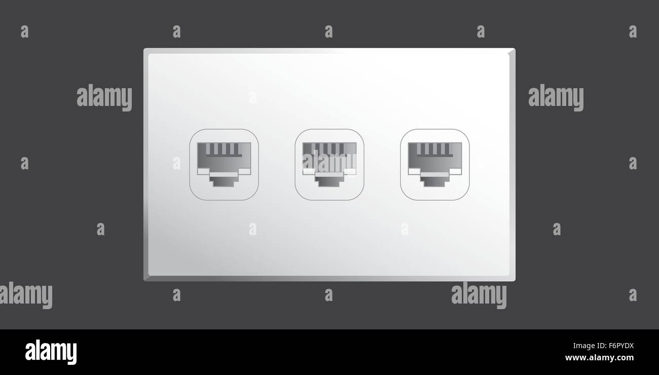 Ethernet Port Wall Socket With 3 Ethernet Plug Connections In Vector