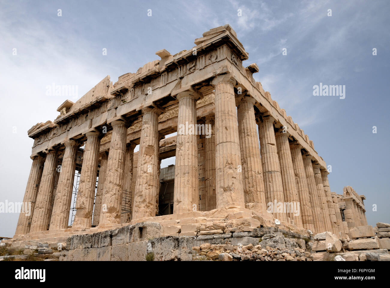 Parthenon in Acropolis Rock on a summeryday with some clouds Stock ...