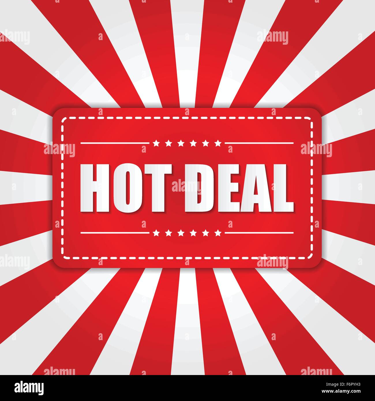 Hot Deal banner with sunburst effect on white and red background ...