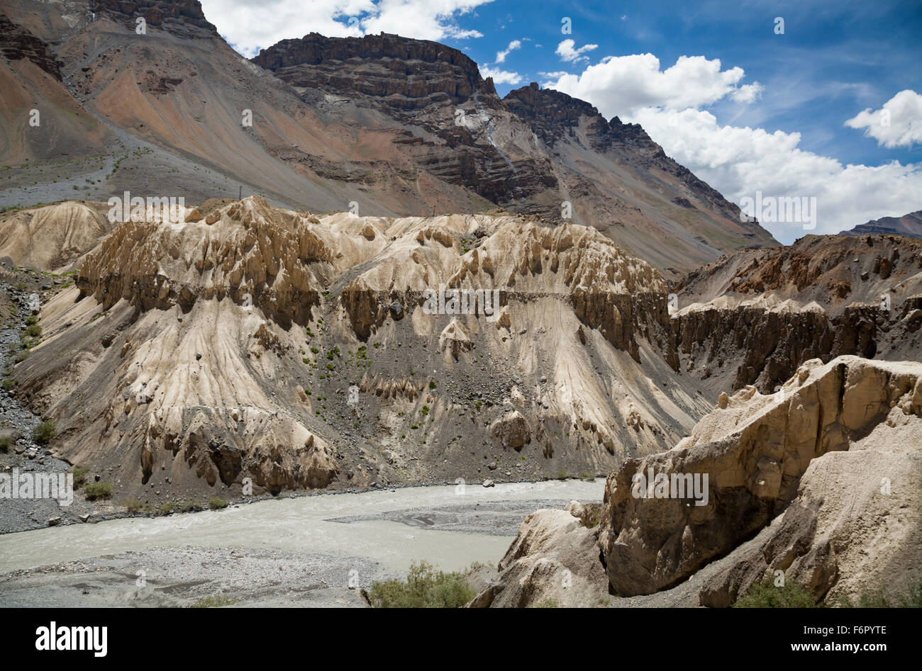 Weather eroded rock formations in Spiti Valley, Himachal Pradesh ...
