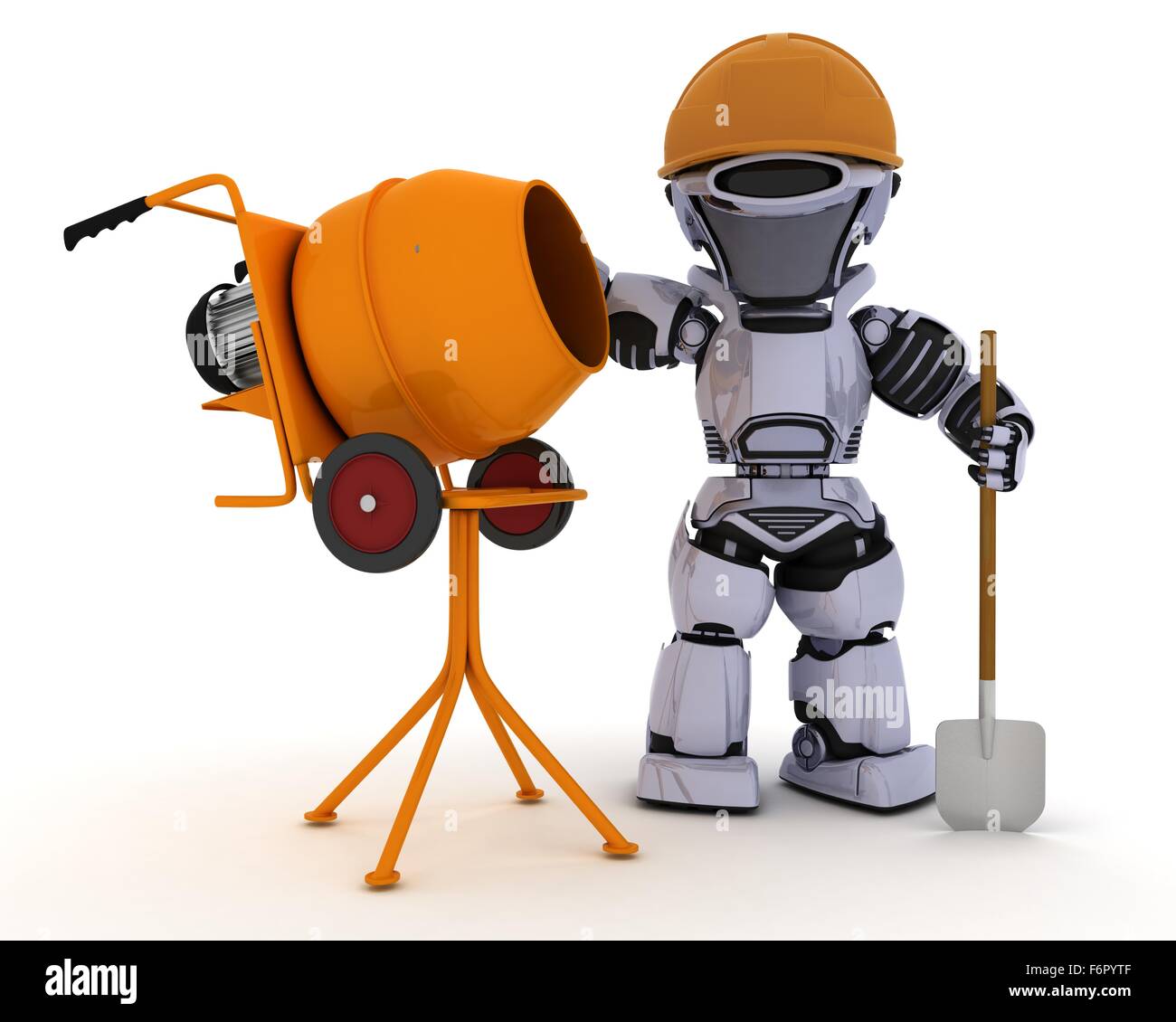 3D Render of a Robot builder with cement mixer Stock Photo - Alamy