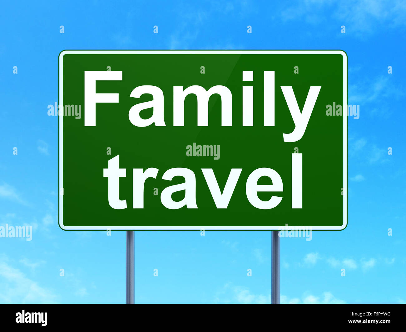 Travel concept: Family Travel on road sign background Stock Photo - Alamy